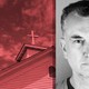 A collage showing a mug shot of Vance Boelter, a picture of a church, and a page of the Bible
