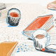 Animation of coffee cups filling and a book opening