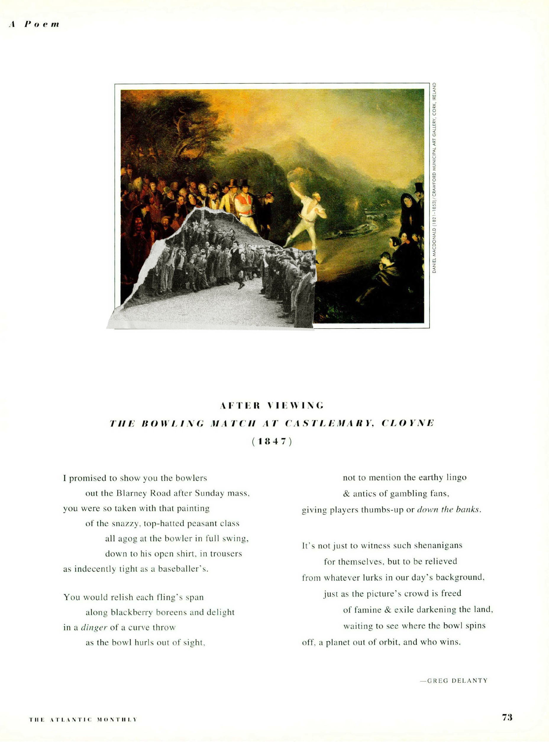 A Poem by Greg Delanty: 'After Viewing the Bowling Match at Castlemary ...