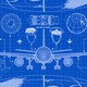 Stylized blueprints showing airplane details