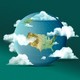 Graphic illustration of a globe showing the United States on a planet by itself.