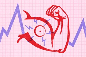 Illustration of a continuous glucose monitor on a human bicep