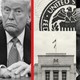 Collage of pictures of Donald Trump, the Federal Reserve building, and Jerome Powell