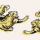 An illustration of two tigers facing each other, both roaring