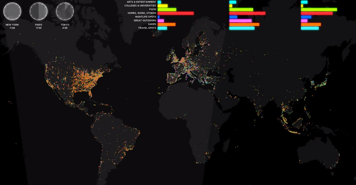 Visualization: Foursquare Check-ins Across the Globe - The Atlantic