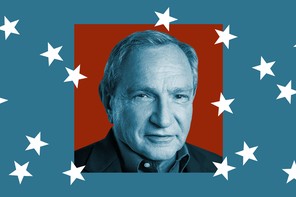 Photo of guest George Friedman against a blue background and falling white stars