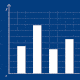 Animation of a white bar graph with the bars toppling over to the right on a blue background