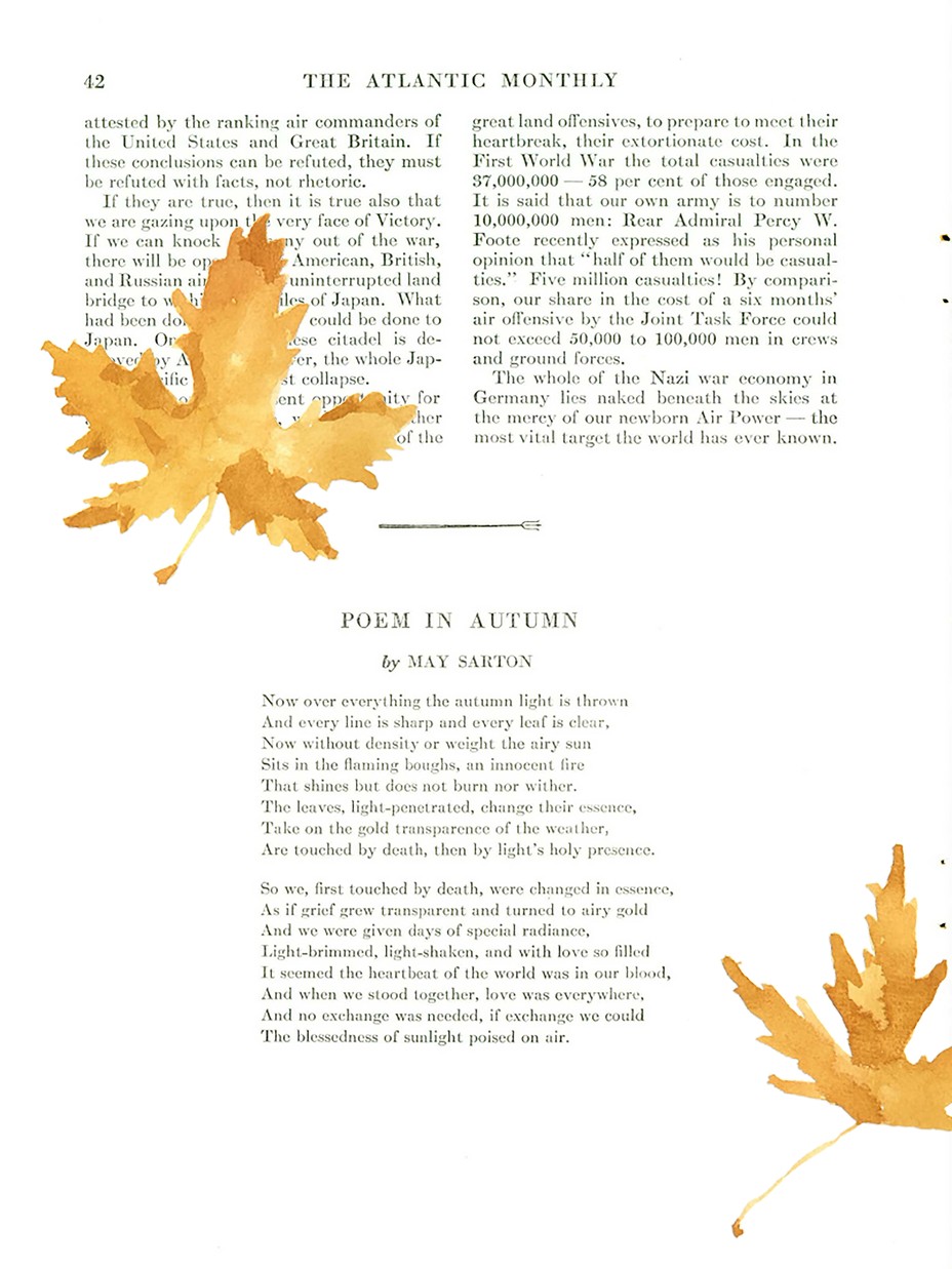 May Sarton: 'Poem in Autumn' - The Atlantic