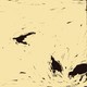 woodcut-style illustration with black birdlike forms on yellow background