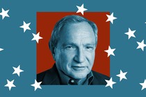 Photo of guest George Friedman against a blue background and falling white stars