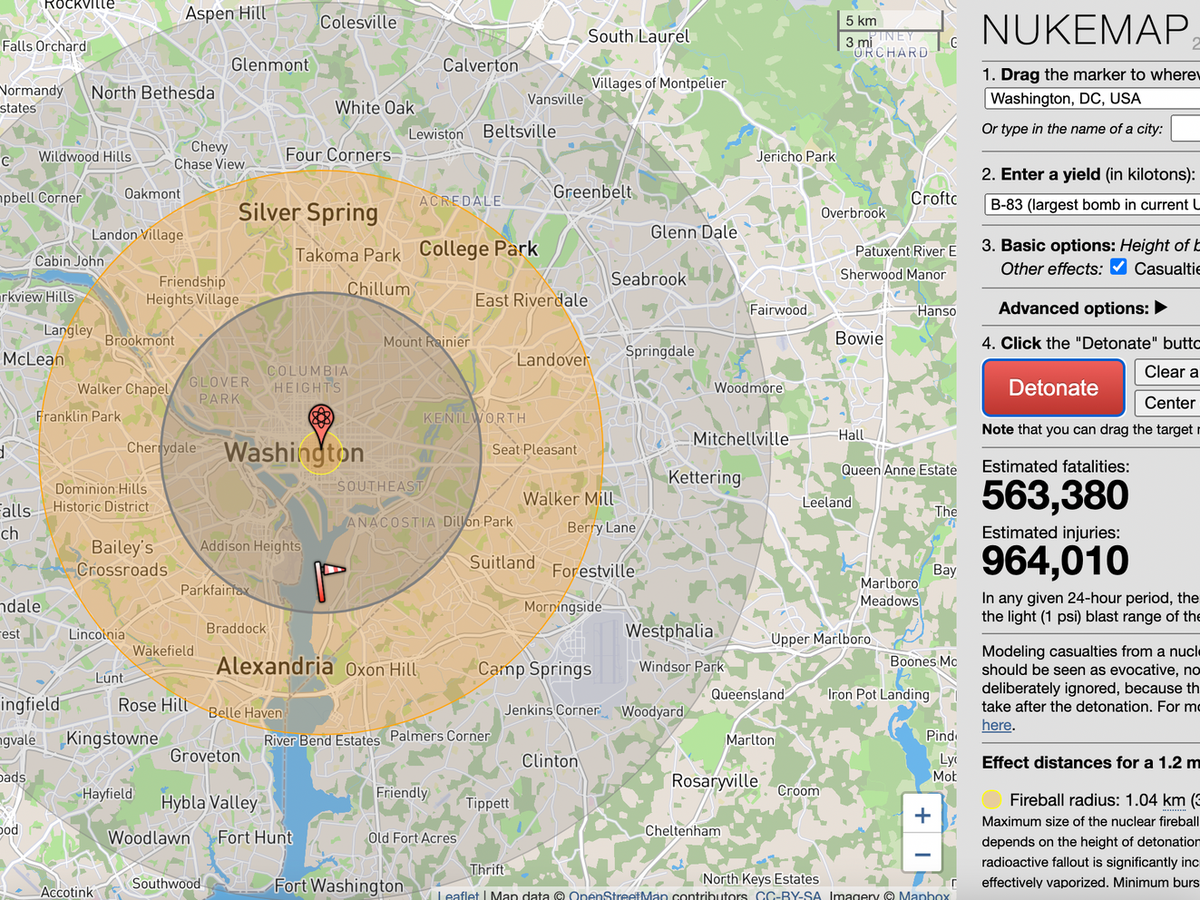 nuclear missile explosion radius