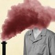 A smokestack pours a cloud over a person's face